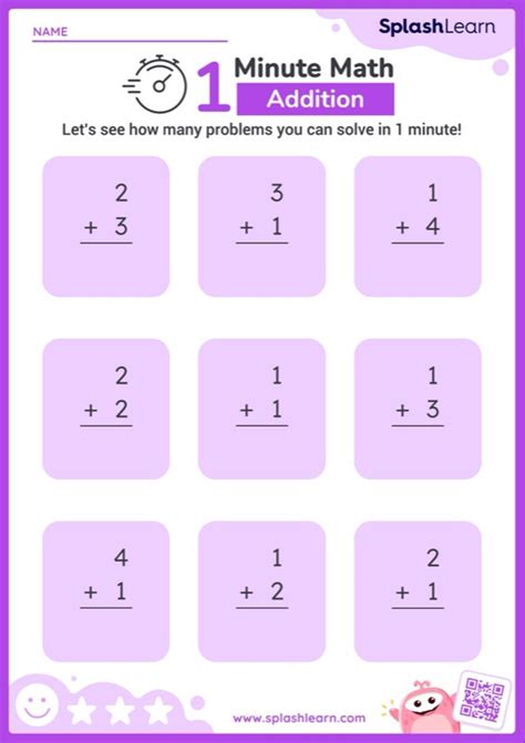 single digit addition within 5 vertical timed practice worksheet