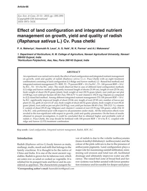 Pdf Effect Of Land Configuration And Integrated Nutrient Management On Growth Yield And