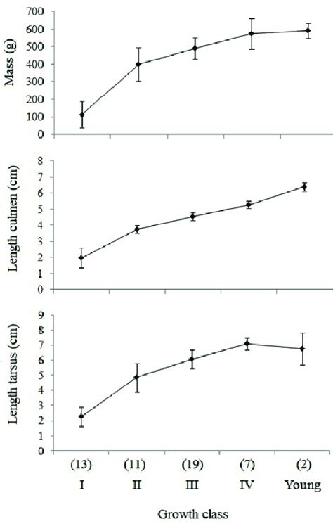 Mean Values And Standard Deviation Bars For The Mass And Culmen And