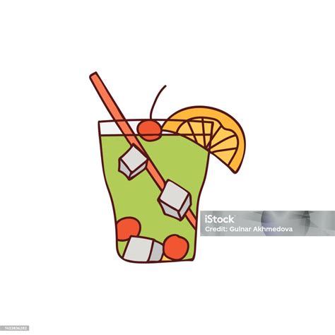 추운 여름 칵테일 다채로운 낙서 일러스트 레이 션을 벡터로 만듭니다 벡터의 칵테일 일러스트레이션 차가운 레모네이드 다채로운 낙서 일러스트 레이 션 감귤류 과일에 대한 스톡