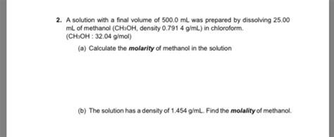Solved A Solution With A Final Volume Of ML Was Chegg Com