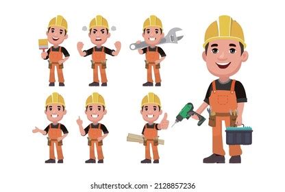 Repairman Different Poses Vector Stock Vector Royalty Free 2128857236