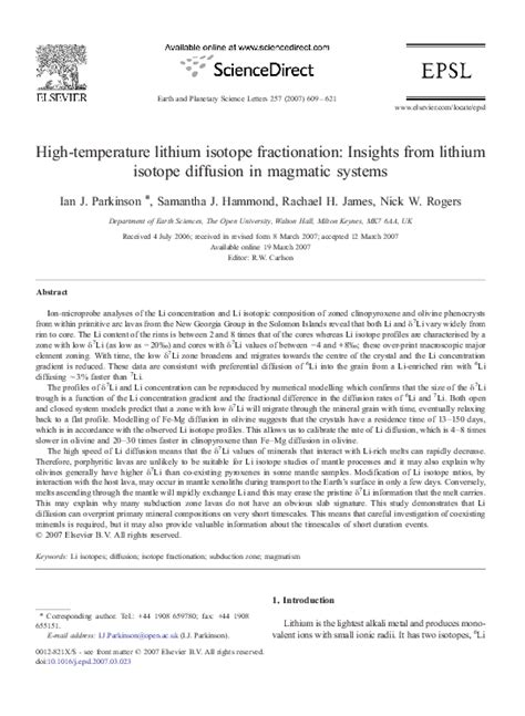 Pdf High Temperature Lithium Isotope Fractionation Insights From