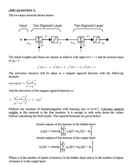 solved 20p question 2 the two layer network shown below