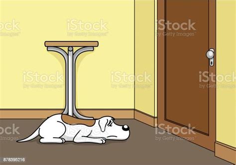 집에 그의 소유자를 기다리고 갈망 슬픈 강아지의 그림 기관 및 수의 재료에 대 한 항목 개에 대한 스톡 벡터 아트 및 기타 이미지 개 고독 부정적인 감정 표현 슬픔