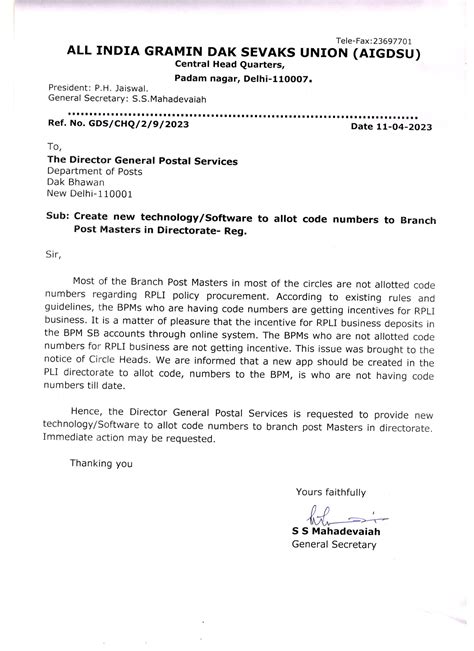 Rural Postal Employees Request To Issue Instruction To Provide Rd