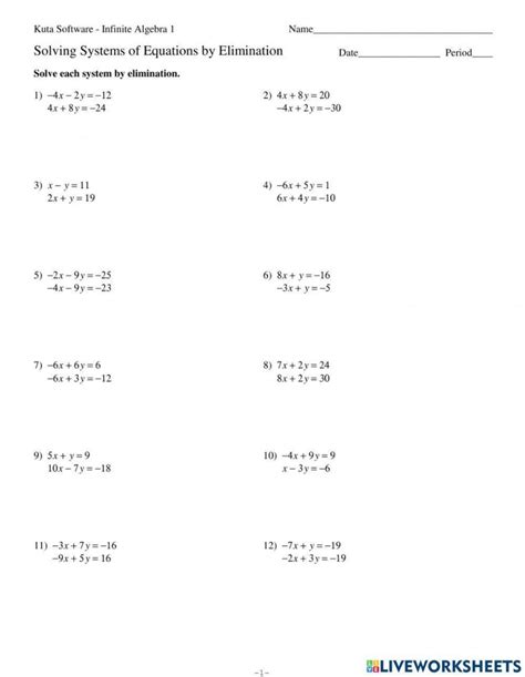 Solve Systems Of Equations Worksheet Printable Pdf Template