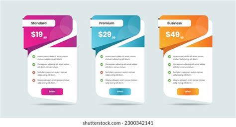 Abstractly Designed Pricing Comparison Table Gradient Stock Vector