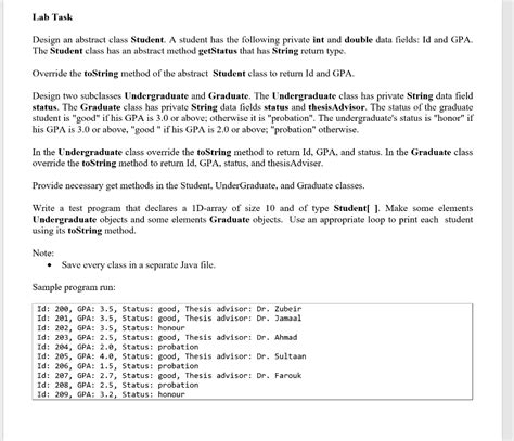 Solved Lab Task Design An Abstract Class Student A Student Chegg