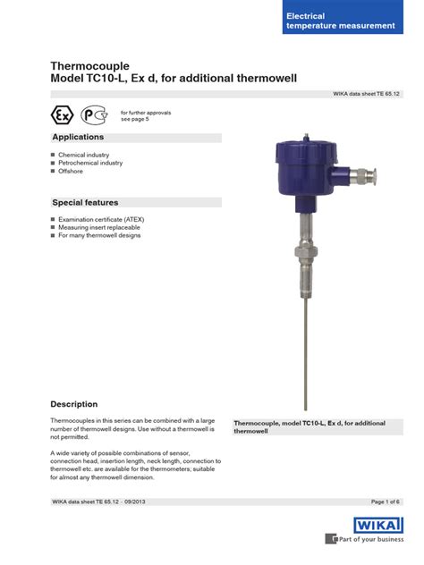 Wika Tc10 L Thermocouple Datasheet Download Free Pdf Thermocouple Manufactured Goods