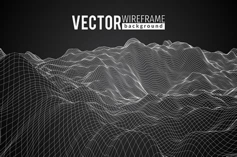 3d 공상 과학 복고풍 연결 배경 와이어프레임 지형 블록 체인 및 암호화 통화 기술 배경 디지털 환경 Hud 요소 빅 데이터와