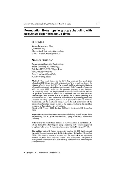 Pdf Permutation Flowshops In Group Scheduling With Sequence Dependent