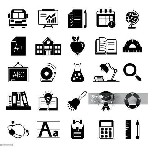 학교 아이콘 벡터 일러스트 레이 션의 집합입니다 고립된 배경에 있는 교실 학생 및 교사 교육 및 지식 기호 개념입니다 가방에 대한 스톡 벡터 아트 및 기타 이미지 Istock