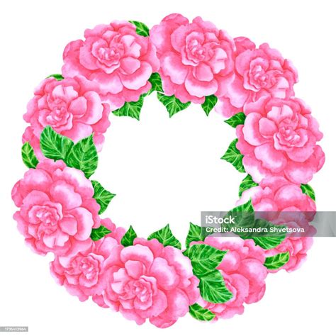 손으로 그린 수채화 핑크 진달래 화환 프레임 테두리가 흰색 배경에 분리되어 있다 초대장 엽서 포스터 장식 및 기타 인쇄물에 사용할 수 있습니다 0명에 대한 스톡 벡터 아트