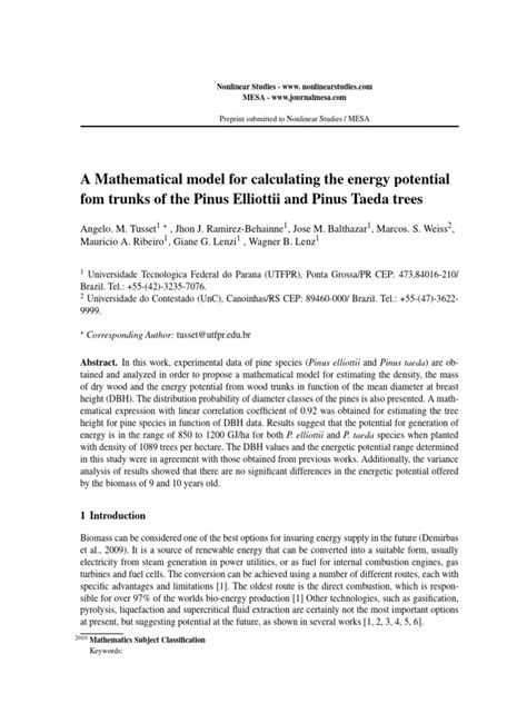 A Mathematical Model For Calculating The Energy Potential Fom Trunks Of The Pinus Elliottii