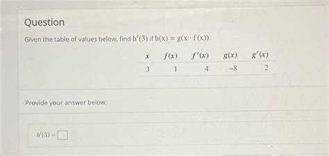 Solved Question Given The Table Of Values Below Find H 3