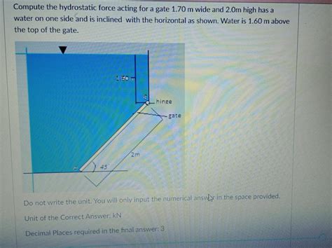 Solved Compute The Hydrostatic Force Acting For A Gate 1 70