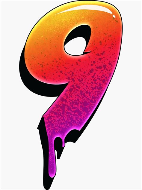 Graffiti Number 9 Digit Colorful Paint Splash Style Sticker For Sale