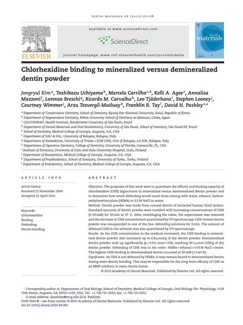 Pdf Chlorhexidine Binding To Mineralized Versus Demineralized Dentin Powder Dokumen Tips