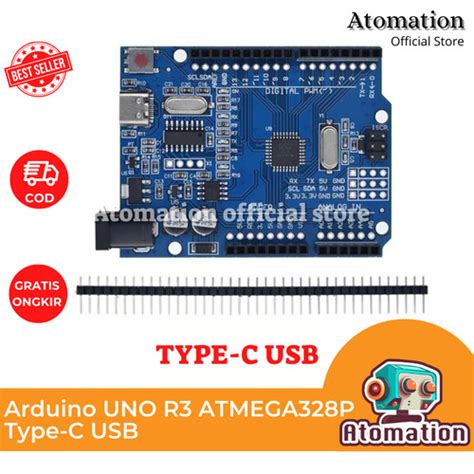 Jual Arduino UNO R3 ATMEGA328P SMD CH340 Type C USB Clone Compatible Kab Sleman Atomation