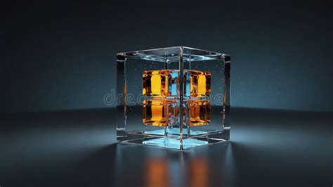 Intricate Glass Cube With Orange Illuminated Elements In A Dark