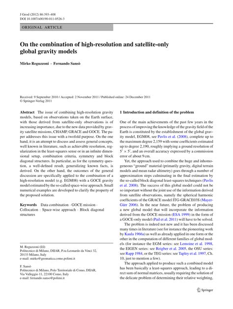 Pdf On The Combination Of High Resolution And Satellite Only Global Gravity Models