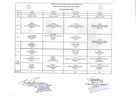 Dept Cseeve Midterm Examination Routine For Spring 2025 Facebook