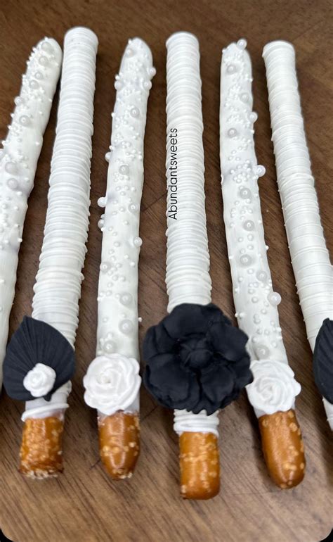 Wedding Favors Chocolate Dipped Pretzel Rods With Black And White