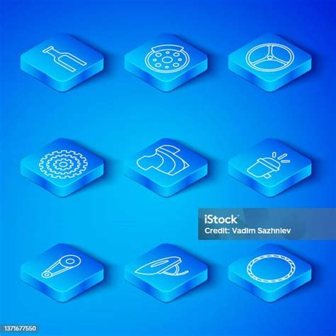 기어 사이클링 티셔츠 헬멧 헤드 램프 휠 카세트 포크 및 아이콘이 있는 세트 라인 자전거 체인을 설정합니다 벡터 3차원 형태에 대한 스톡 벡터 아트 및 기타 이미지 Istock