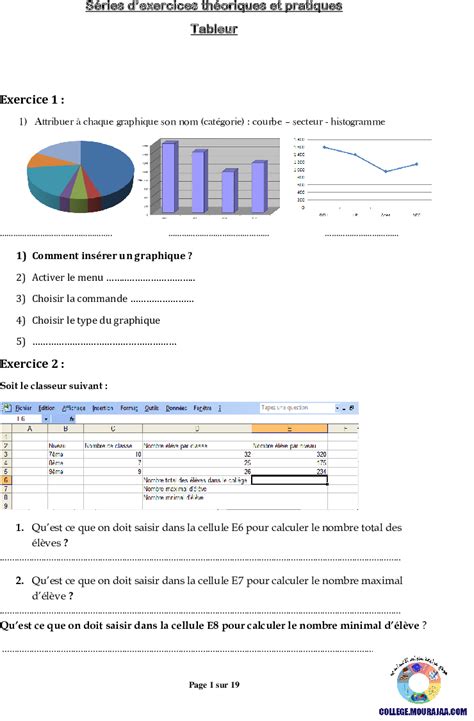 موقع مراجعة اعدادي tp tableur excel