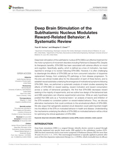 Pdf Deep Brain Stimulation Of The Subthalamic Nucleus Modulates Reward Related Behavior A