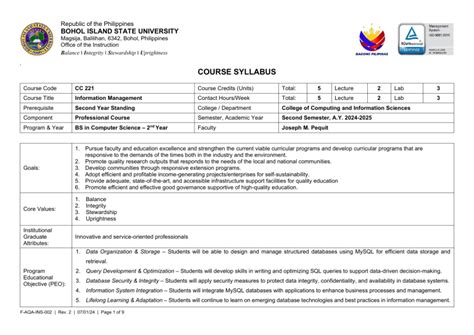 Information Management Mysql Course Syllabus