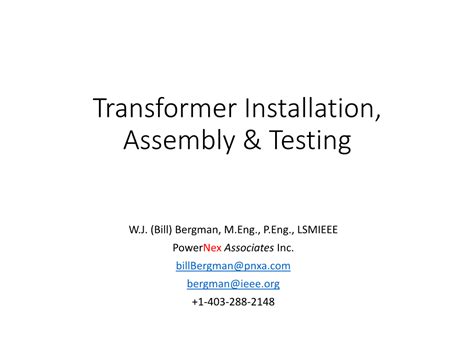 Transformer Installation Assembly And Testing Docslib
