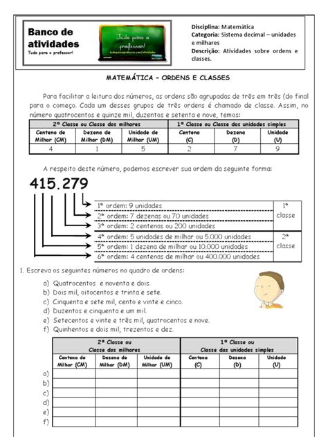 Sistema Decimal Ordens E Classes