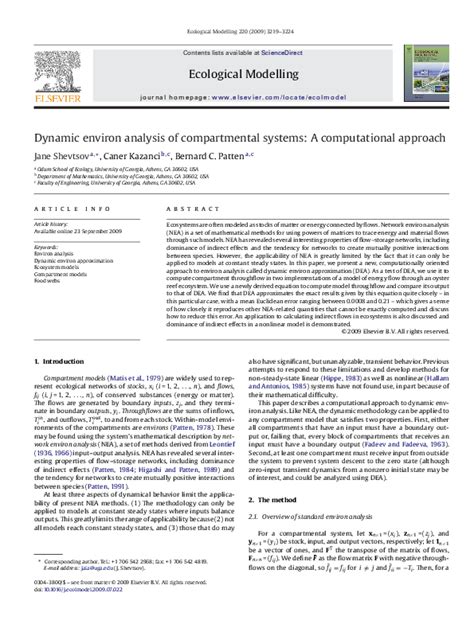 Pdf Dynamic Environ Analysis Of Compartmental Systems A