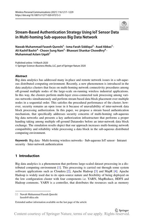 Stream Based Authentication Strategy Using Iot Sensor Data In Multi Homing Sub Aqueous Big Data