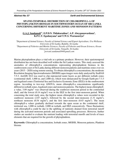 Pdf Spatio Temporal Distribution Of Chlorophyll A Of Phytoplankton Biomass In Southwestern