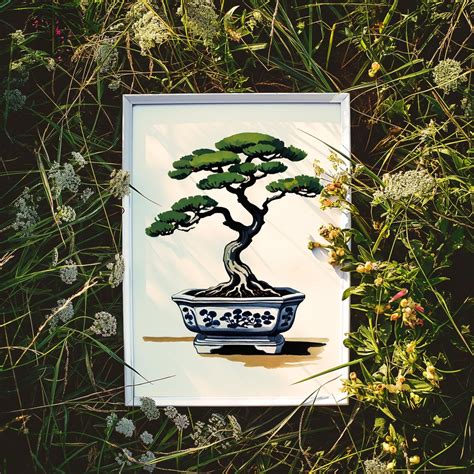 Japanese Bonsai Tree Art Print Botanical Home Decor Etsy