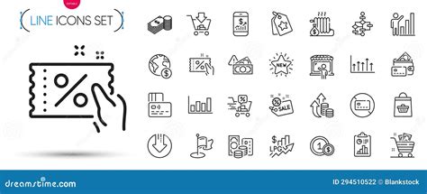 Pack Of Growth Chart Graph Chart And Grocery Basket Line Icons Pictogram Icon Vector