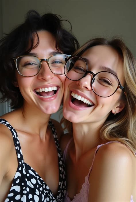 Selfie Of Two Friends Laughing At You One With Glasses And The Other