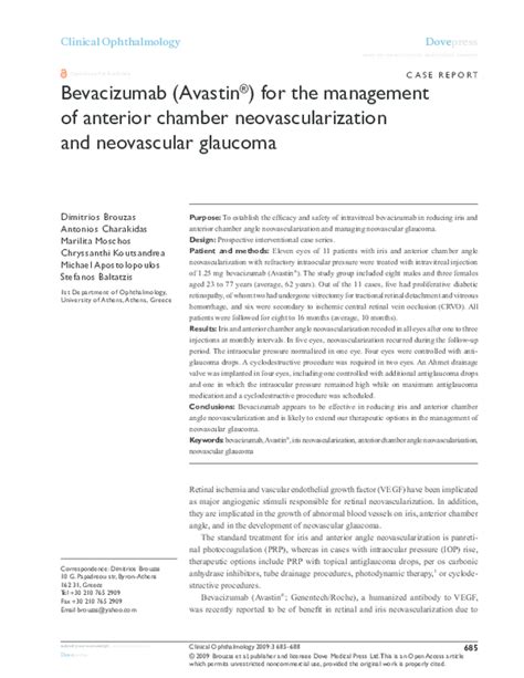 Pdf Bevacizumab Avastin For The Management Of Anterior Chamber Neovascularization And