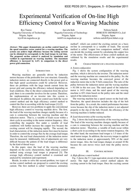 Pdf Experimental Verification Of On Line High Efficiency Control For A Weaving Machine