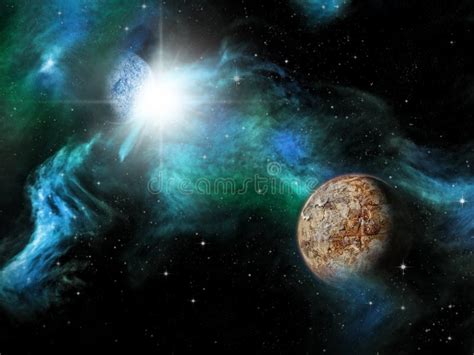 Sci Fi Fantasy Space Scene Alien Planet Stock Illustration