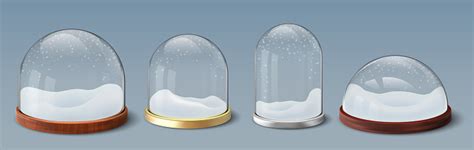 스노우 글로브 눈송이가있는 현실적인 유리 돔 빈 구형 및 종 베이스의 컬렉션 크리스마스 투명 재료 기념품 템플릿 홀리데이 선물