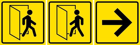 Set Of Entrance Exit And Arrow Signs Stickers With Yellow Backgrounds