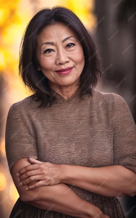 Portrait Photo Of Beautiful Middle Aged Adult Asian Woman Generative Ai