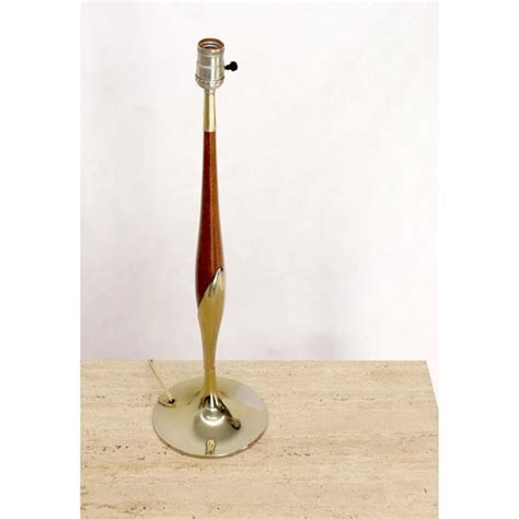Tulip Base Walnut And Chrome Mid Century Modern Table Lamp Chairish