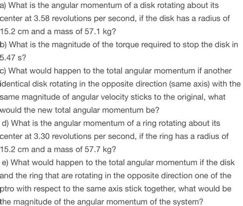 Solved A A What Is The Angular Momentum Of A Disk Rotating Chegg