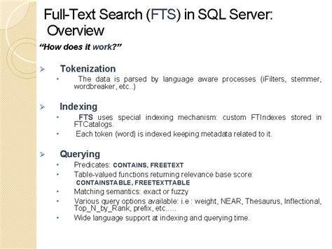 Integrated Fulltext Search I Fts In Microsoft Sql