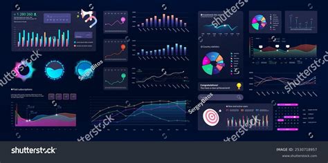 대시보드 템플릿 컬렉션의 어두운 Ui 차트 스톡 벡터로열티 프리 2530718957 Shutterstock
